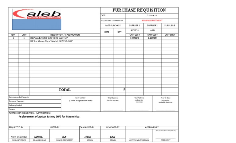 Purchase Requisition: Total P | PDF | Business | Computing And Information Technology