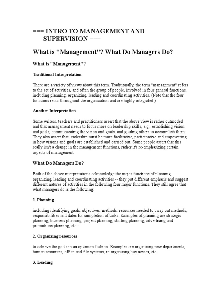 Understanding Management And Supervision Pdf Goal Swot Analysis