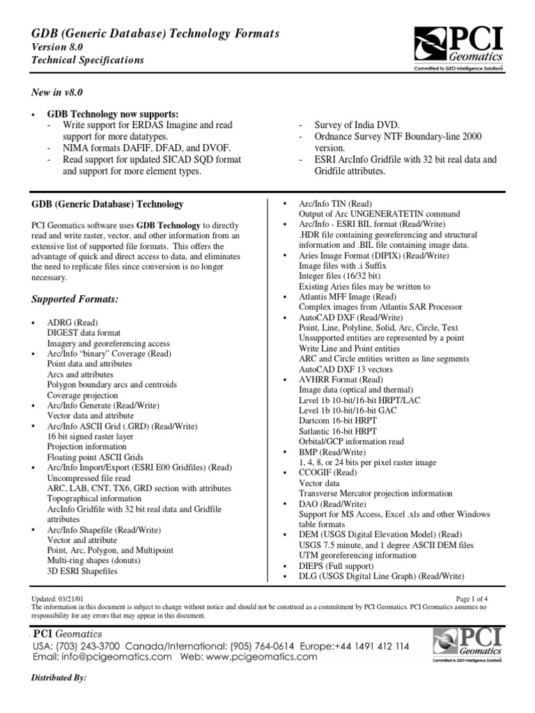 GDB (Generic Database) Technology Formats: New in v8.0 | PDF | File ...