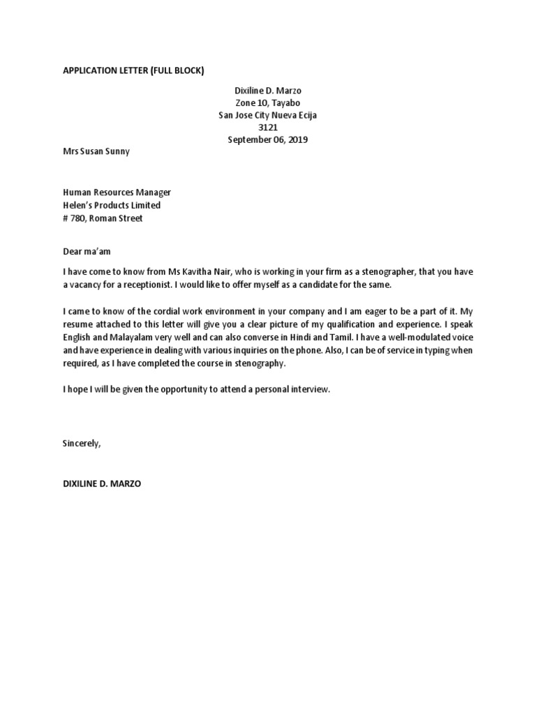 Application Letter (Full Block) | PDF | Business