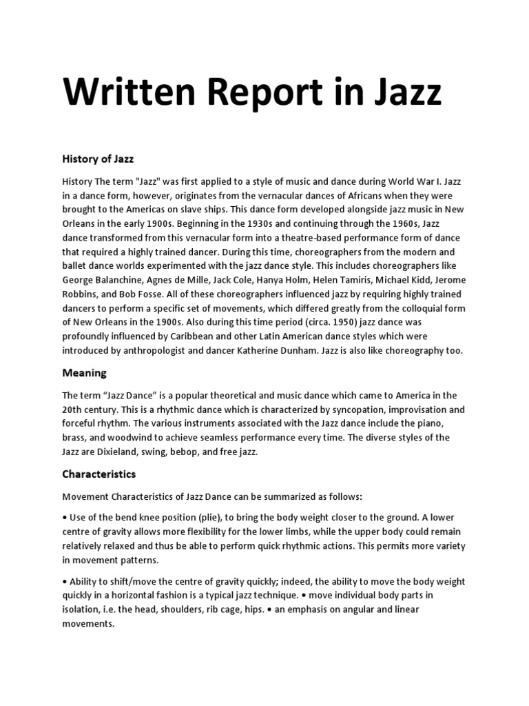 Written Report in Jazz Dance | PDF | Dances | Jazz