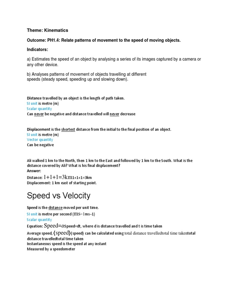 Speed Vs Velocity: Theme: Kinematics | PDF | Velocity | Speed