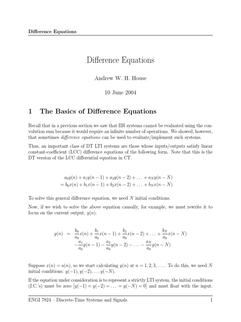 Difference Equations in DT Systems | PDF | Recurrence Relation | Discrete Time And Continuous Time