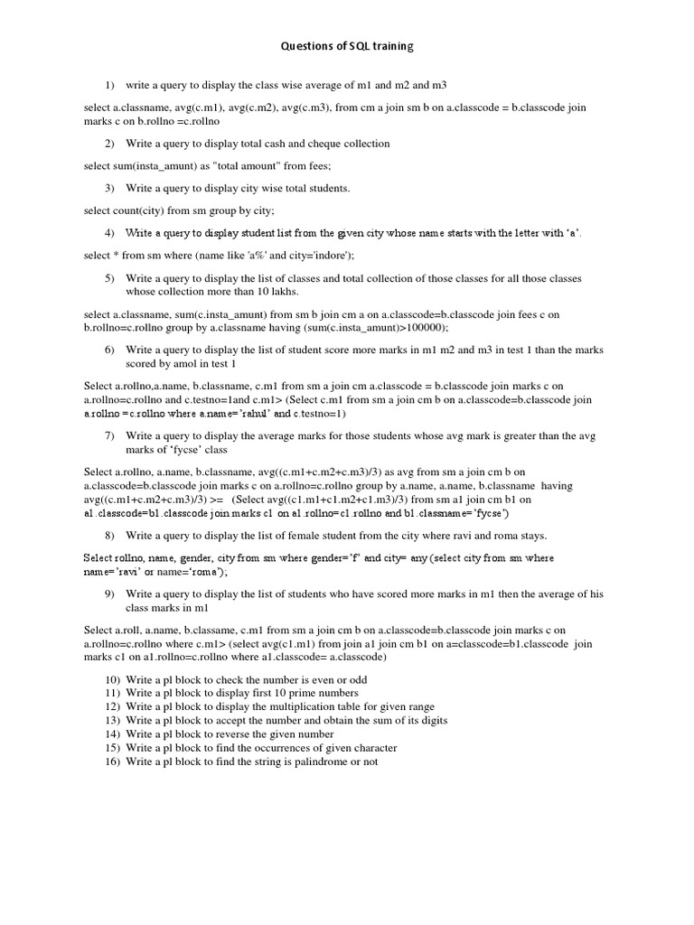 SQL Questions | PDF | Data Management | Databases