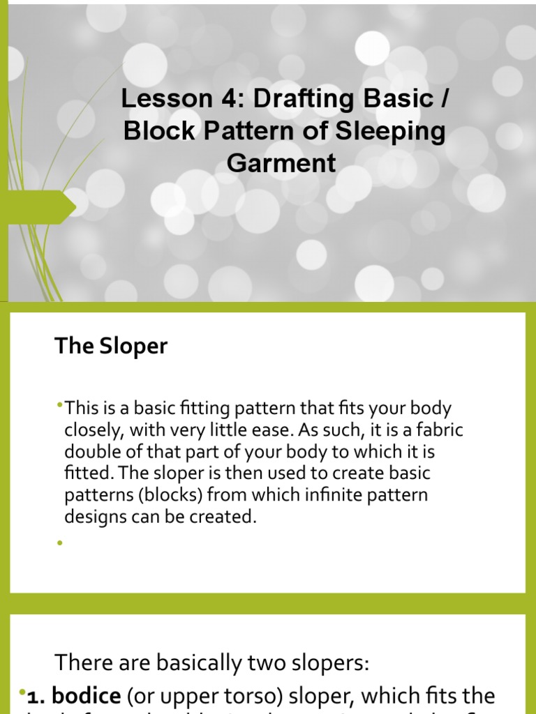 Lesson 4: Drafting Basic / Block Pattern of Sleeping Garment | PDF ...