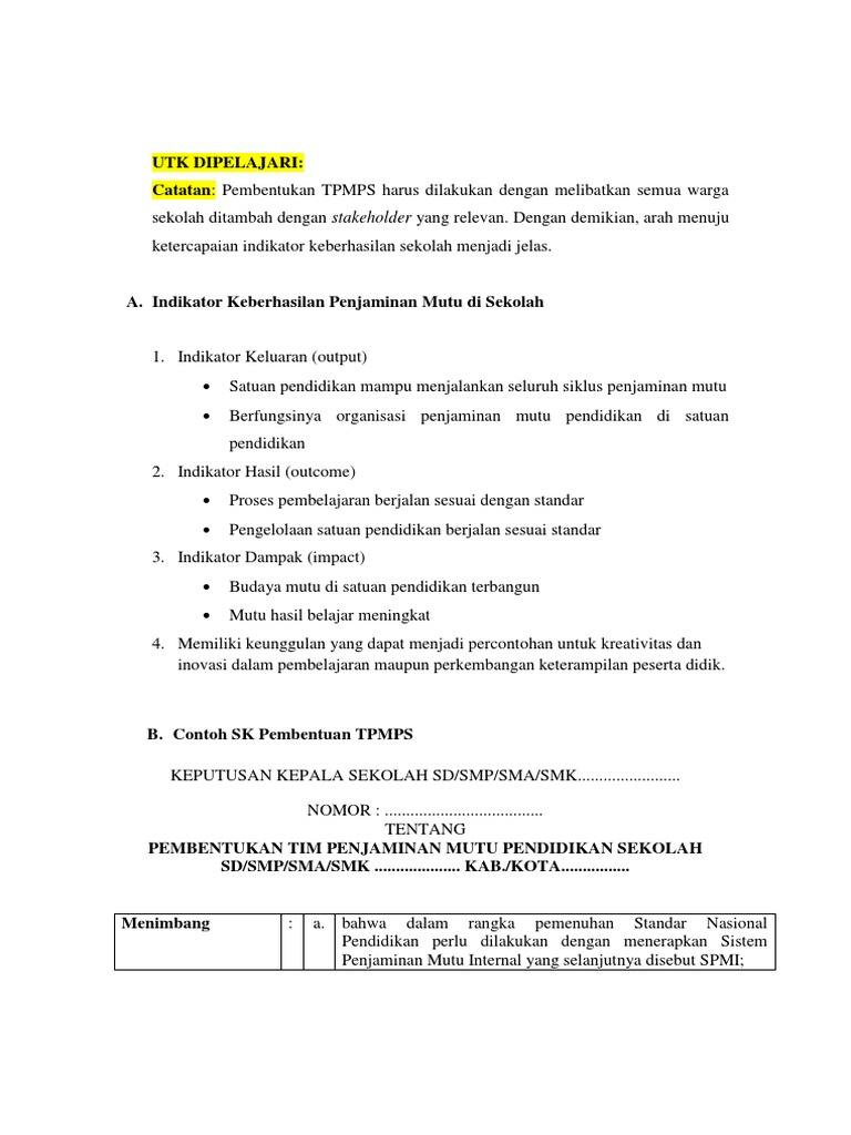 A. Bimbingan Membentuk Tim Penjaminan Mutu Pendidikan Sekolah | PDF