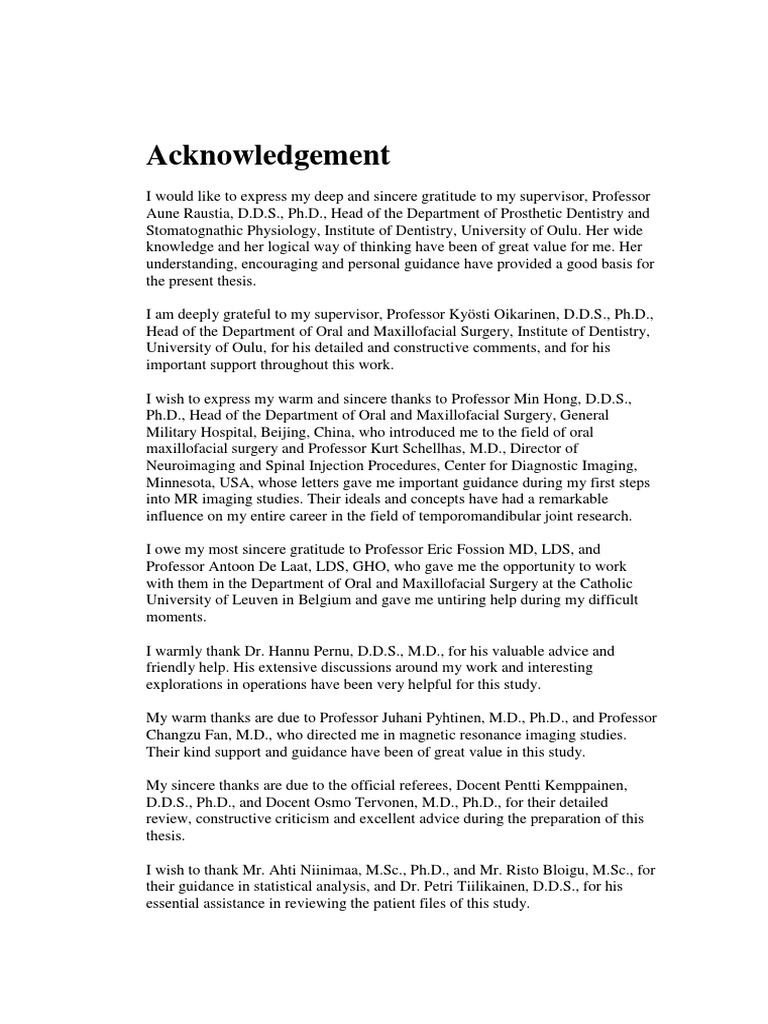 Acknowledgement | PDF | Doctorate | Dental Degree