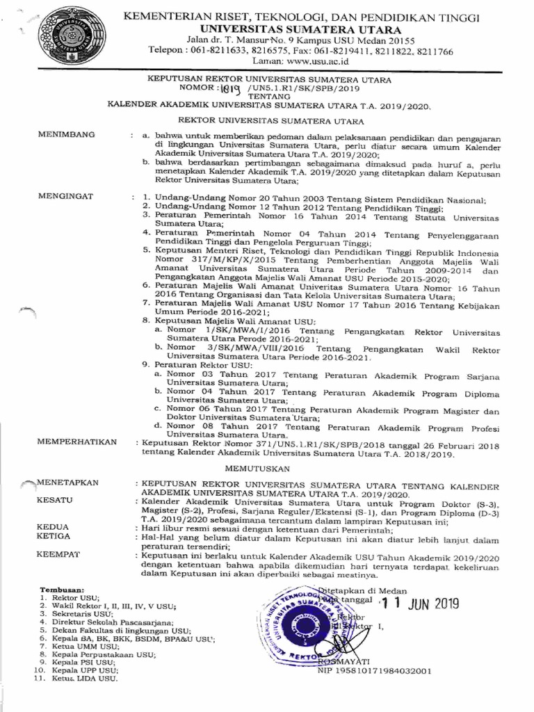 Kalender Akademik Usu Ta 2019 2020 PDF | PDF
