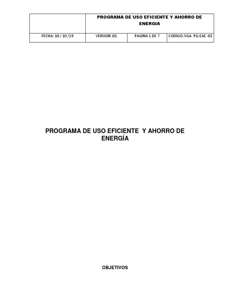 Programa de Uso Eficiente y Ahorro de Energia | PDF | Uso eficiente de ...
