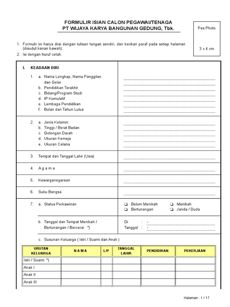 Form Isian Calon Pegawai