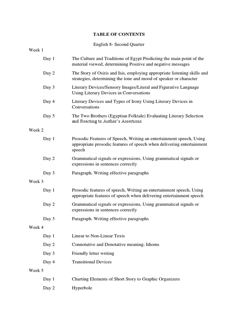 Table of Contents (Grade 7) | PDF
