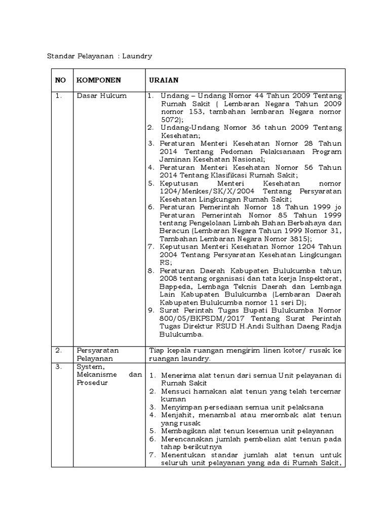 Standar Pelayanan Laundry | PDF