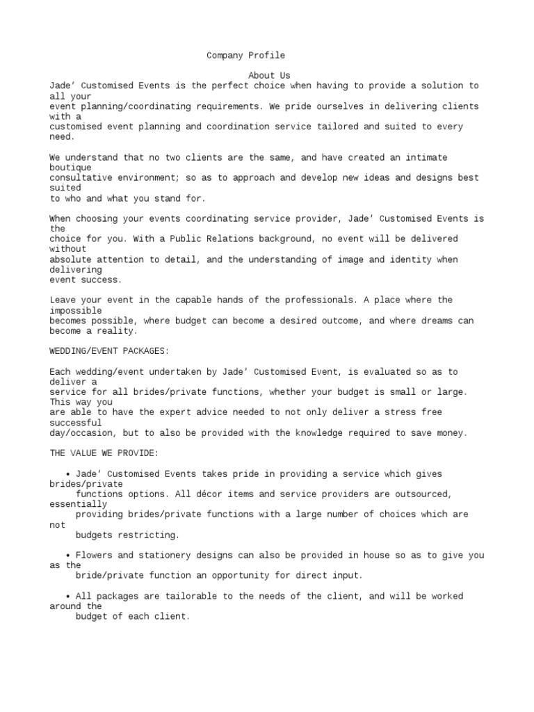 Event Management Company Description Example | PDF | Wedding | Bride