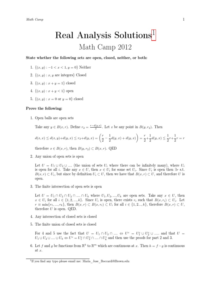 Real Analysis Solutions PDF | Download Free PDF | Continuous Function | Mathematical Structures