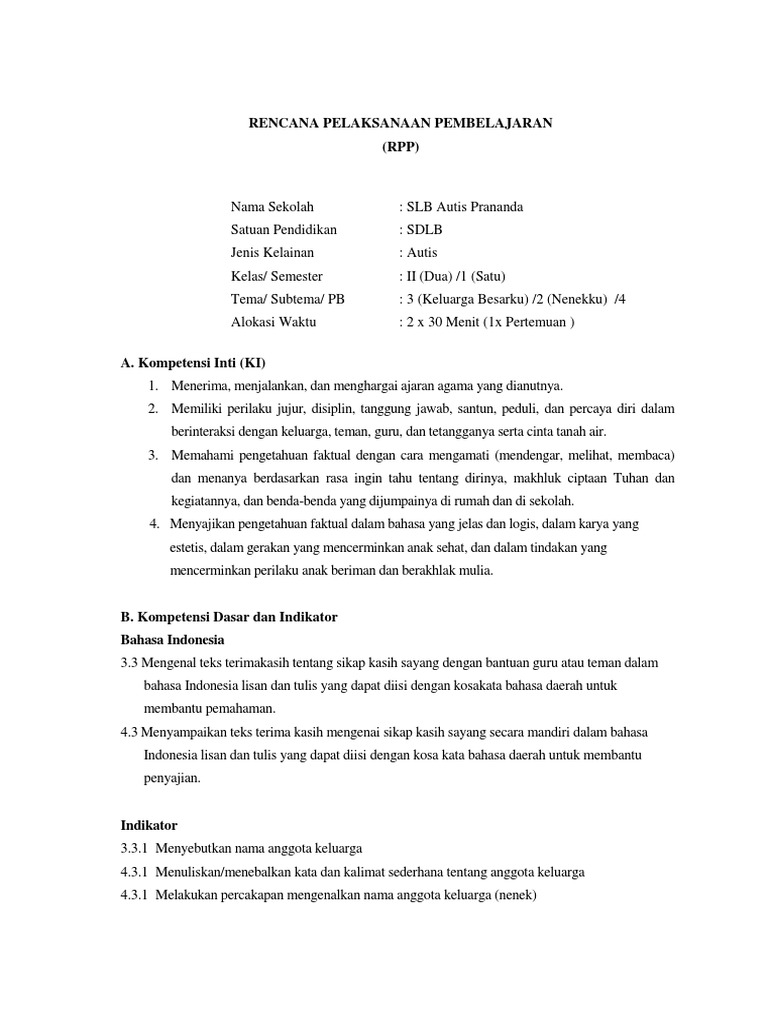 7 RPP Tematik Keluarga Besarku Hasil Telaah | PDF