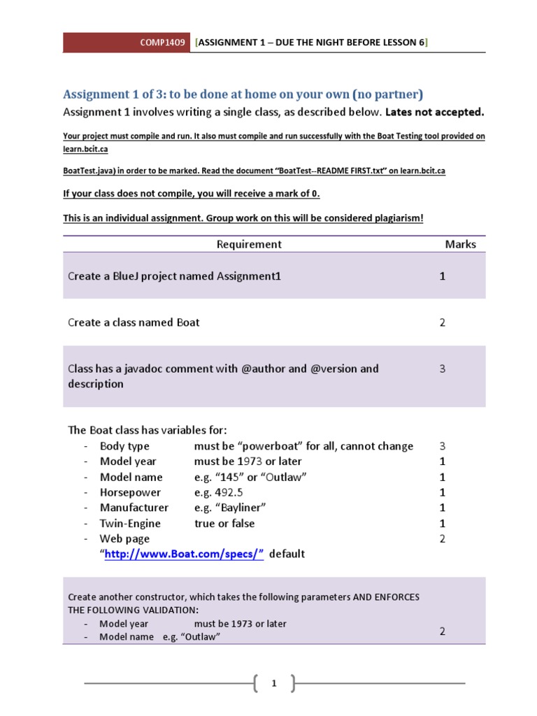 Assignment 1 of 3: To Be Done at Home On Your Own (No Partner) | PDF ...