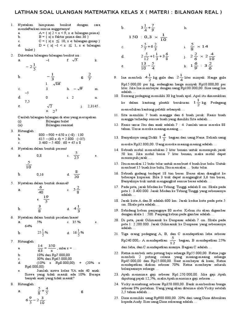 Latihan Soal Bilangan Real Kelas X | PDF