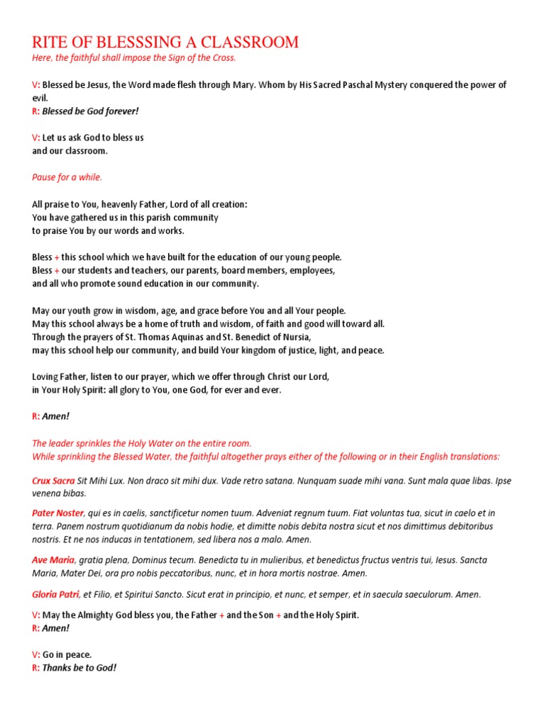Rite of Classroom Blessing | PDF