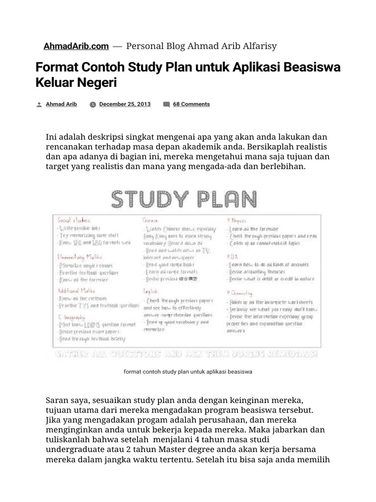 Format Contoh Study Plan Untuk Aplikasi Beasiswa Keluar Negeri | PDF