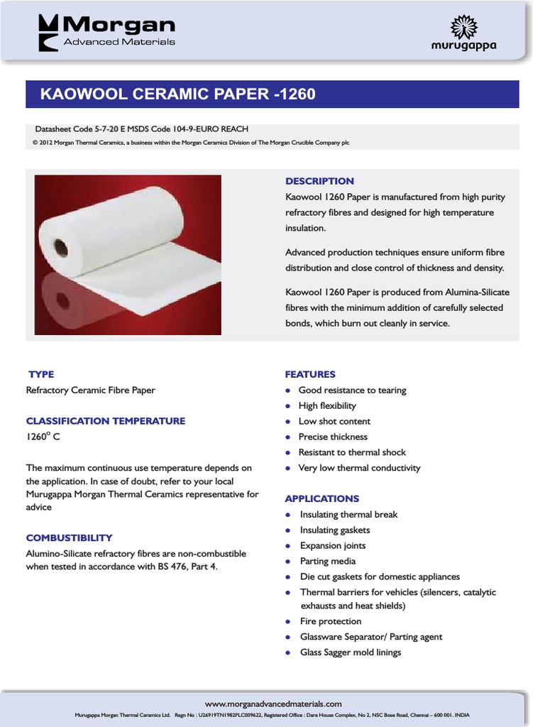 5 Kaowool Ceramic Paper 1260 | PDF | Ceramics | Refractory