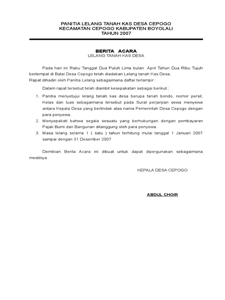 Ba Lelang Tanah Kas Desa Cepogo | PDF