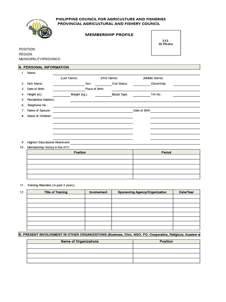 AFC Membership Profile Form | PDF | Agriculture | Food Industry