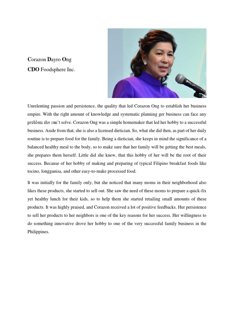 Corazon Dayro Ong CDO Foodsphere Inc | PDF | Food And Drink | Foods