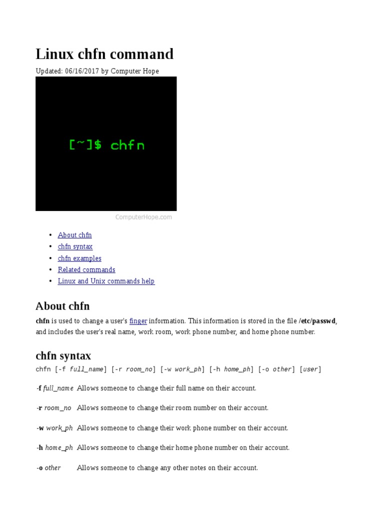 CHFN Command | PDF