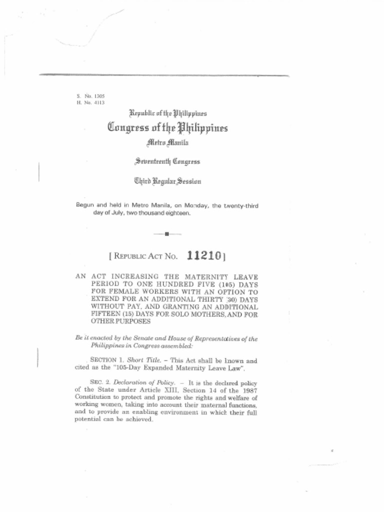 RA 11210 - Expanded Maternity Leave PDF | PDF