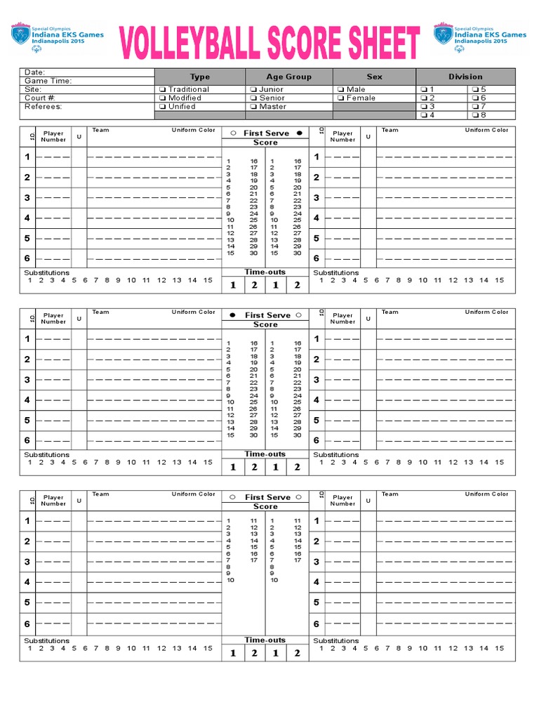 Volleyball Stat Sheets
