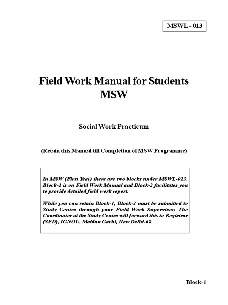 Block-1 Field Work Manual PDF | PDF | Social Group | Social Work
