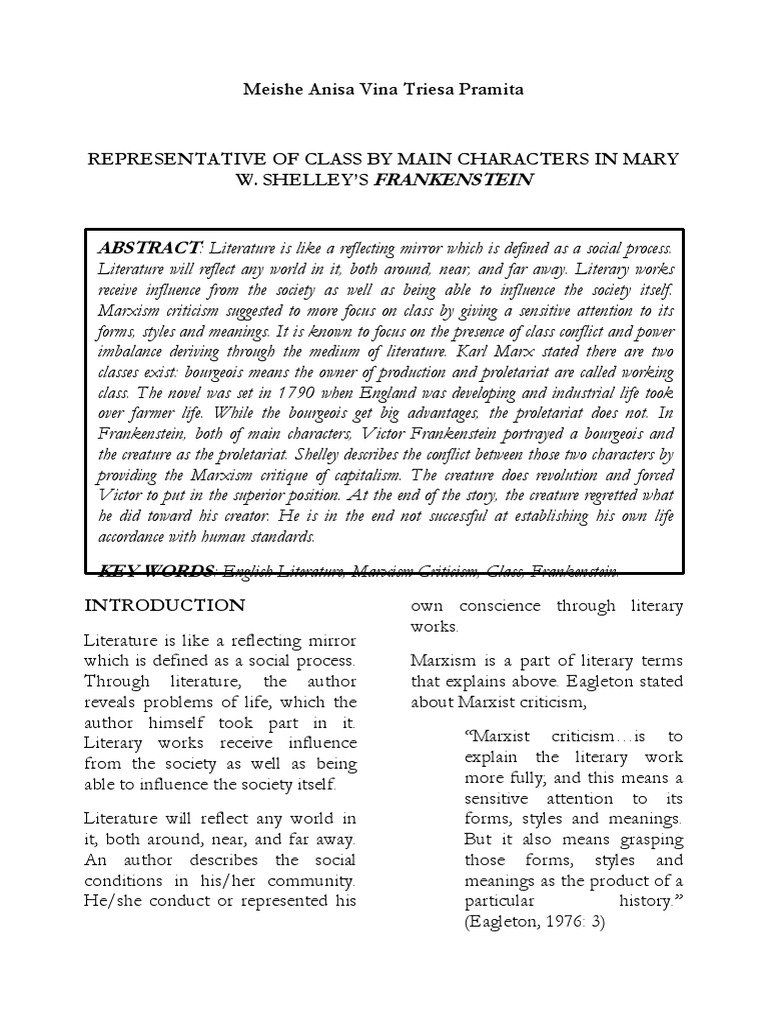 Representation of Class in Mary W. Shelley's Frankenstein | PDF ...