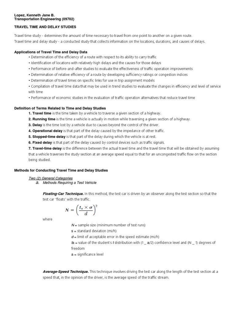 Floating-Car Technique. in This Method, The Test Car Is Driven by An ...