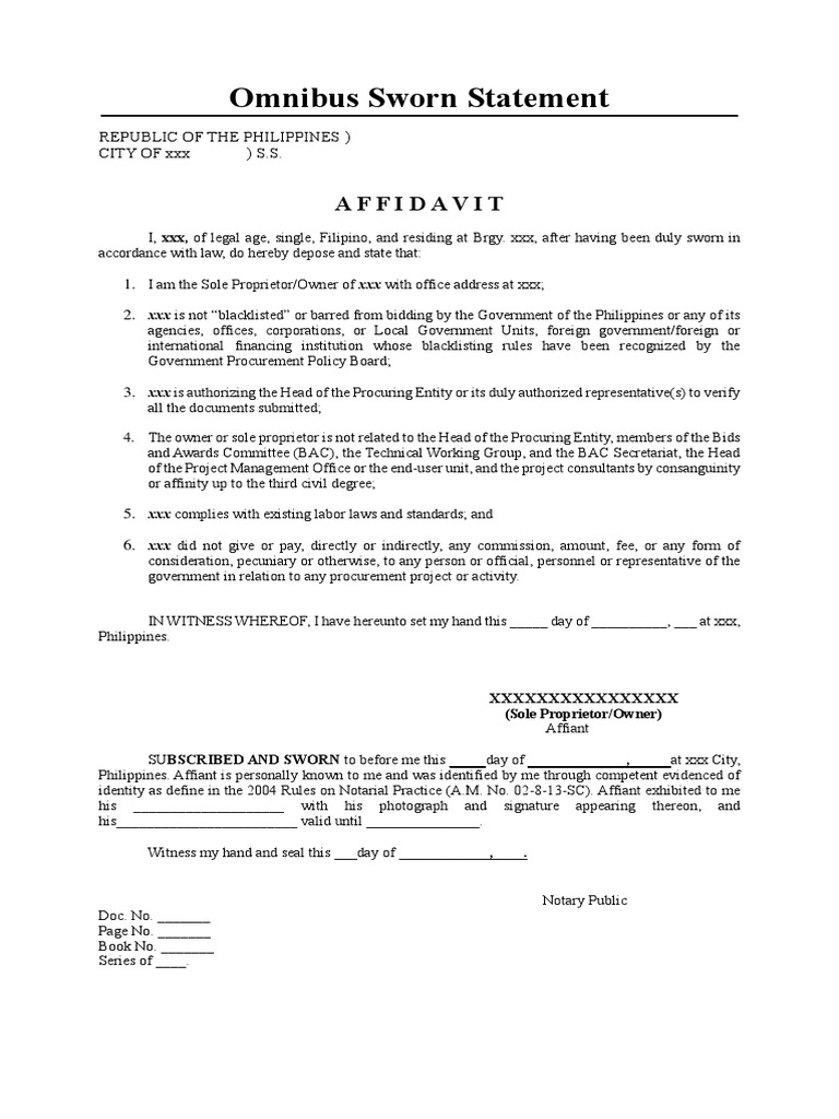 Omnibus Sworn Statement OSS | Affidavit | Social Institutions