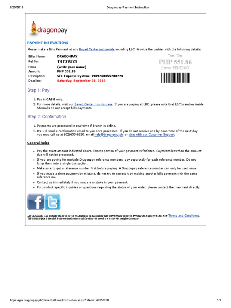 Dragonpay Payment Instruction PDF | PDF | Payments | Money