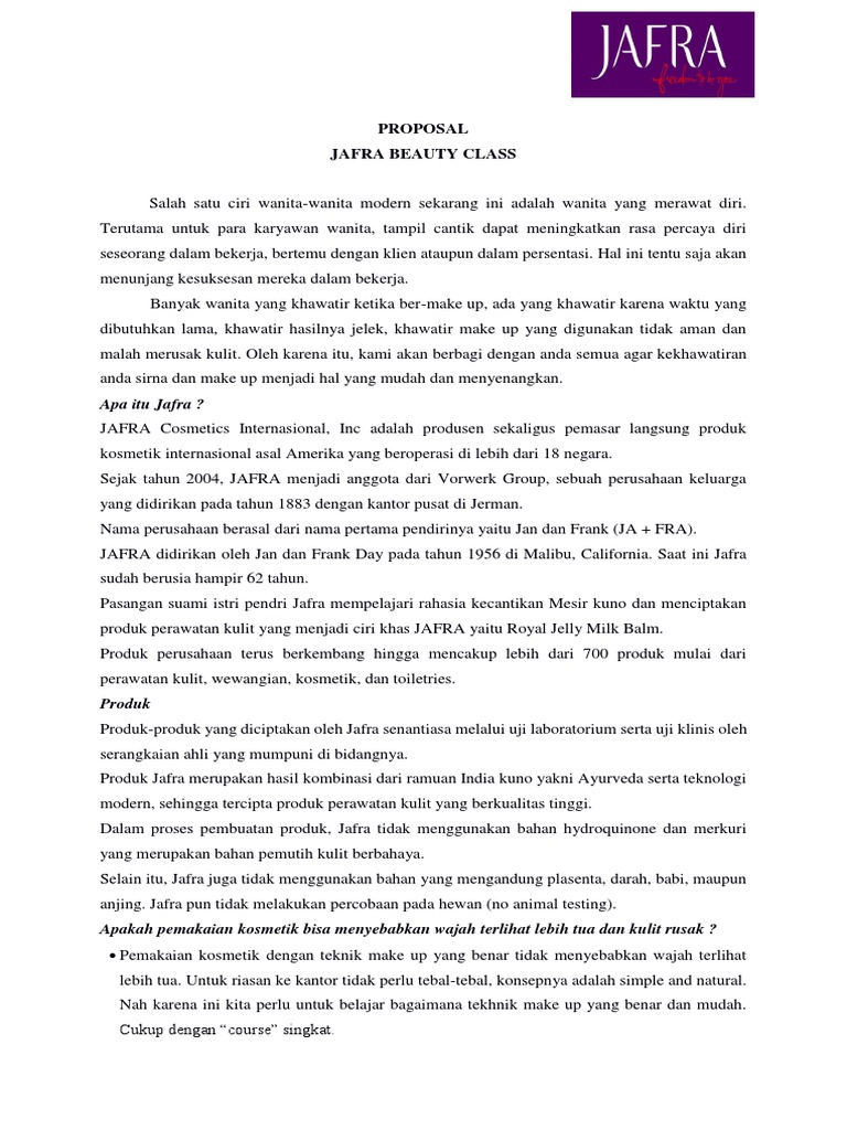 Proposal Beauty Class Jafra | PDF | Karier & Perkembangan | Kesehatan ...