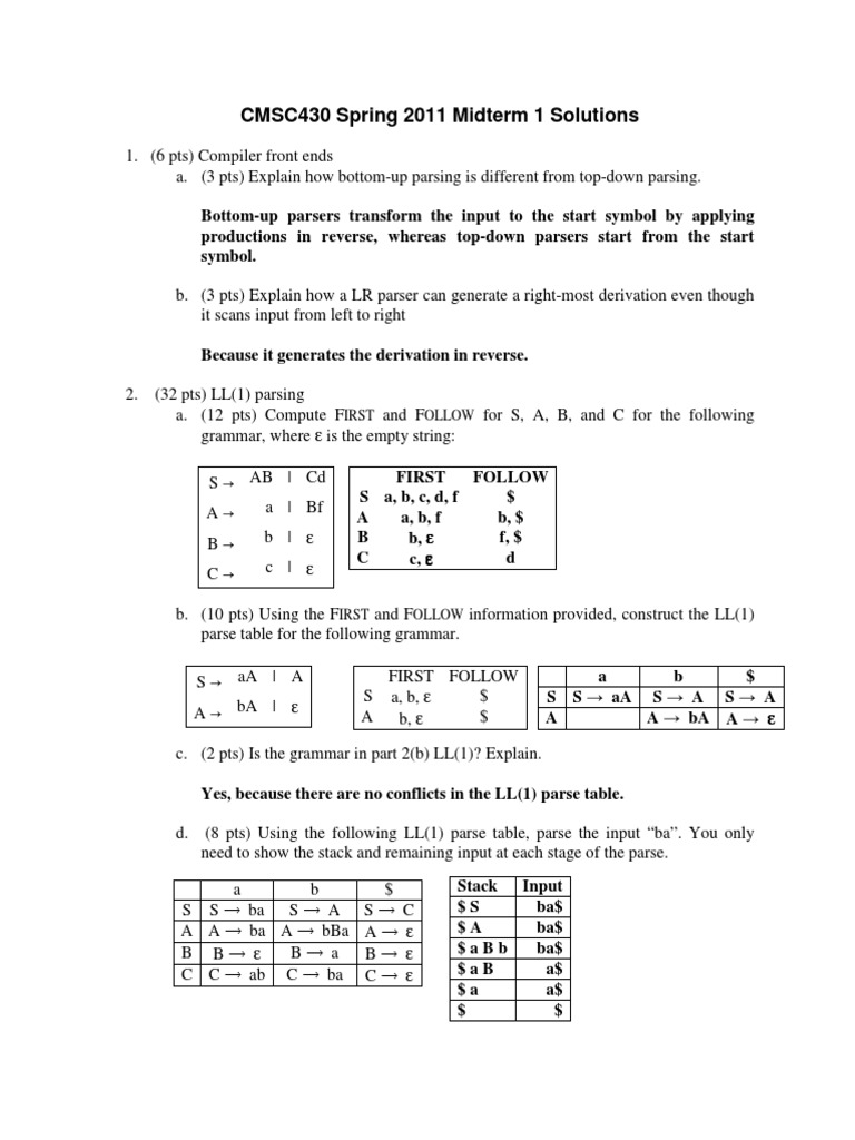 Mid1 Soln spr11 | PDF | Parsing | Metalogic