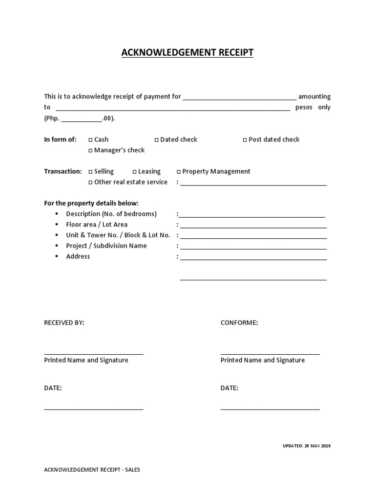 Acknowledgement Receipt As of 29 May 2019 SALES | PDF