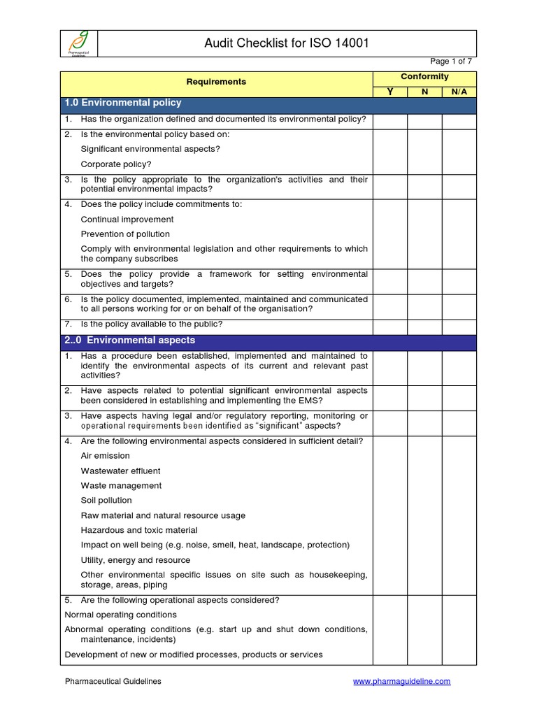 ISO 14001 Checklist | Regulatory Compliance | Audit