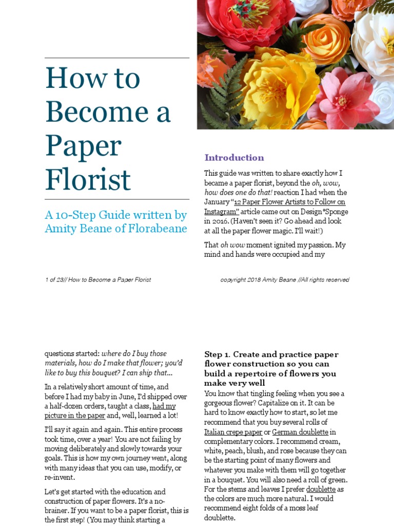 How To Become A Paper Florist: A 10-Step Guide Written by Amity Beane ...