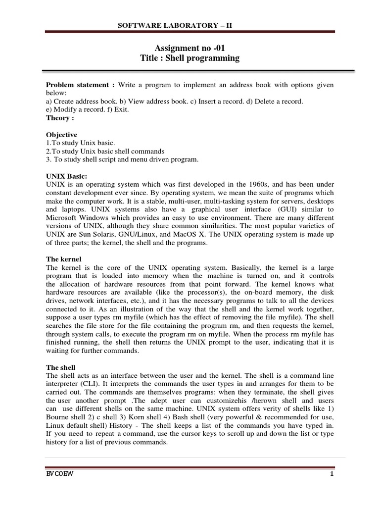 Assignment No - 01 Title: Shell Programming: Software Laboratory - Ii ...