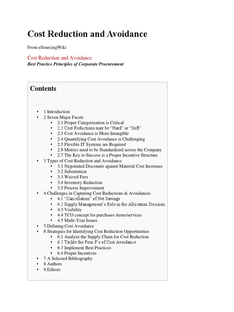 Cost Reduction Vs Cost Avoidance | Download Free PDF | Supply Chain ...