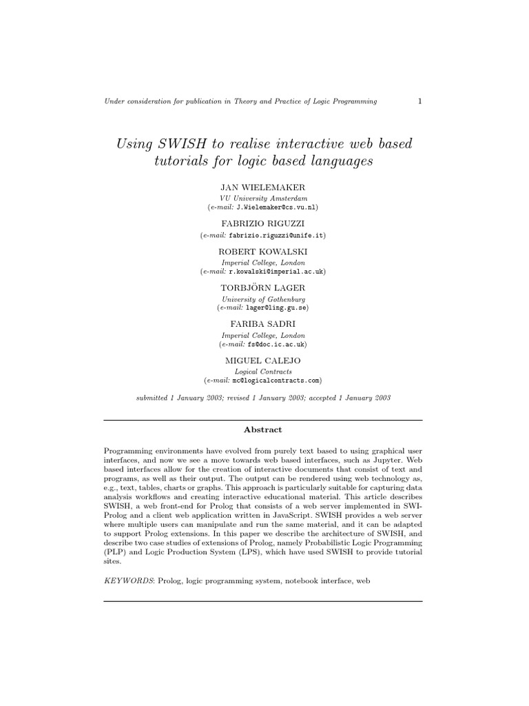 SWISH: Interactive Prolog Tutorials Online | PDF | Web Application ...