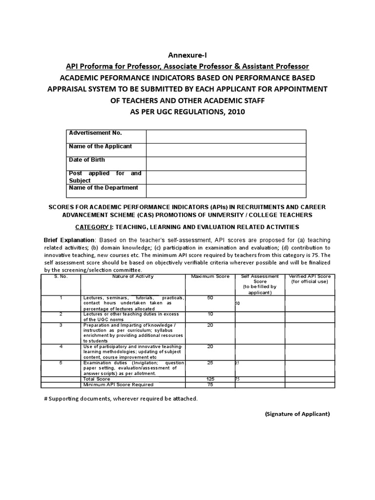 S. No. Nature of Activity Maximum Score Self Assessment Verified API ...