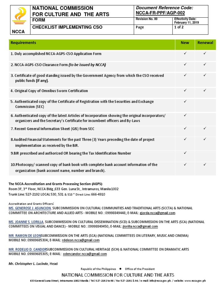 National Commission For Culture and The Arts: NCCA-FR-PPF/AGP-002 Form ...