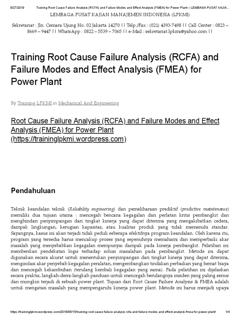 Training Root Cause Failure Analysis (RCFA) and Failure Modes and Effect Analysis (FMEA) For ...