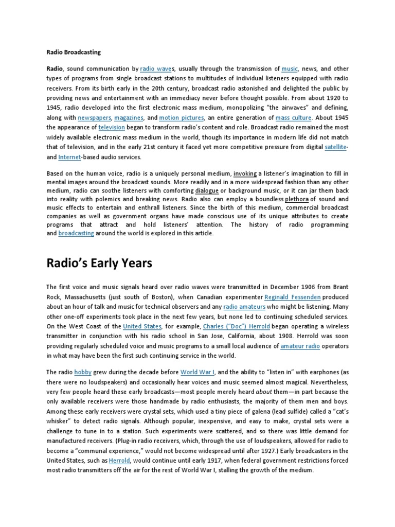 The Development of Radio Broadcasting: From Early Experimentation to a ...
