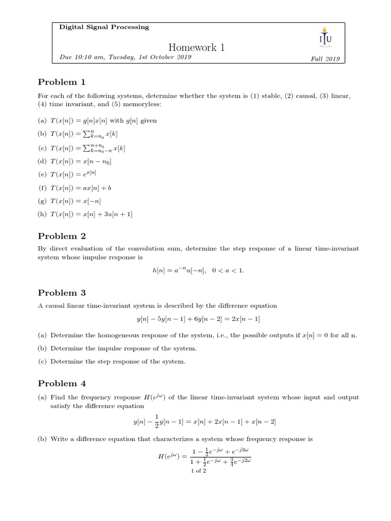 Digital Signal Processing Homework 1 | PDF | Science & Mathematics ...