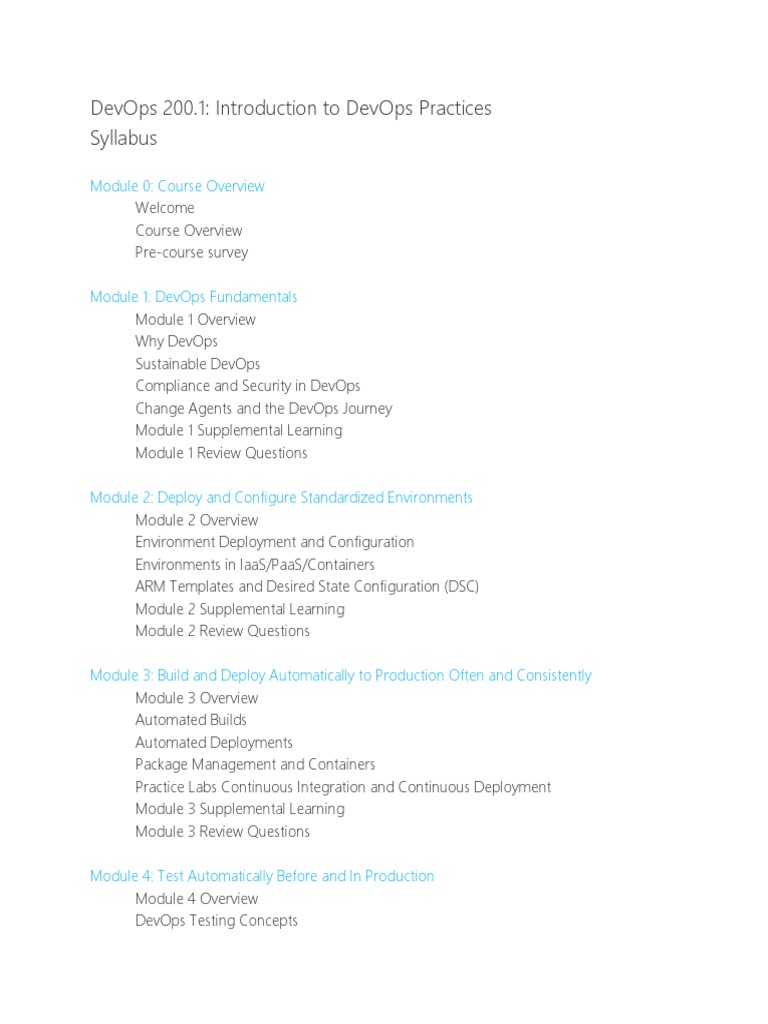 Devops 200.1: Introduction To Devops Practices Syllabus: Module 0 ...