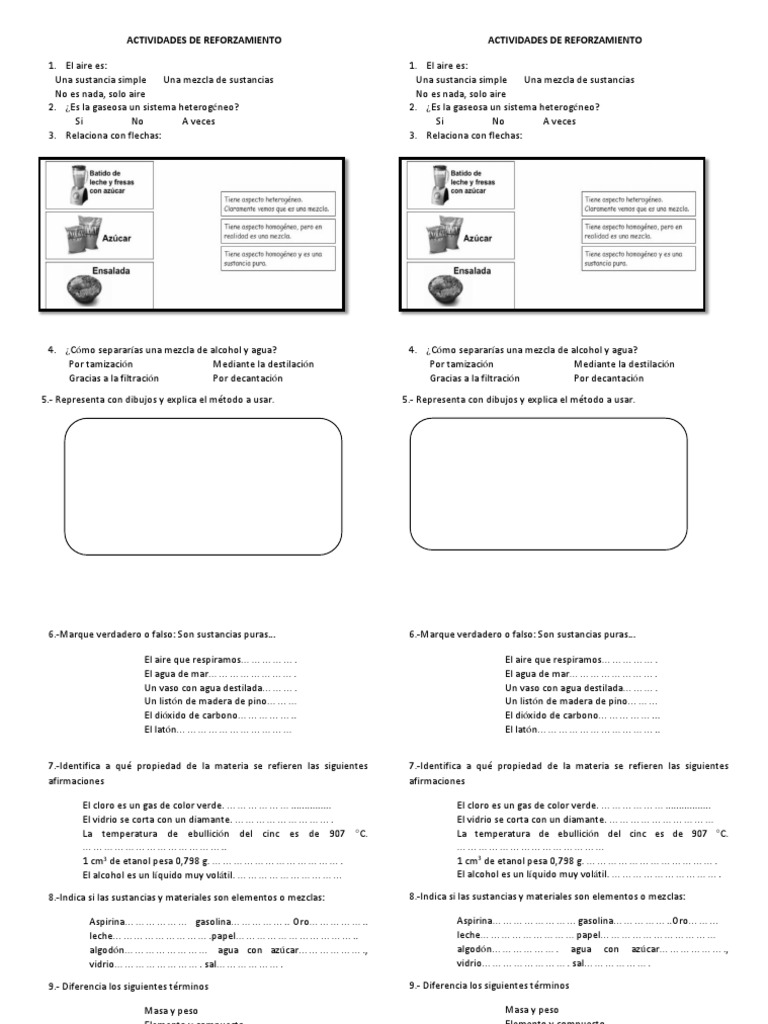 Actividades de Reforzamiento - Quimica | PDF | Sustancias químicas | Mezcla
